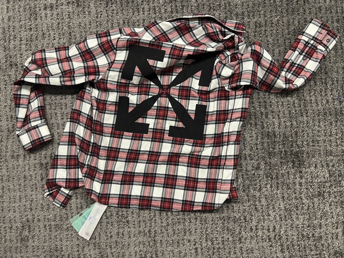 Off-White Off White Flannel Red and White with back arrows logo | Grailed