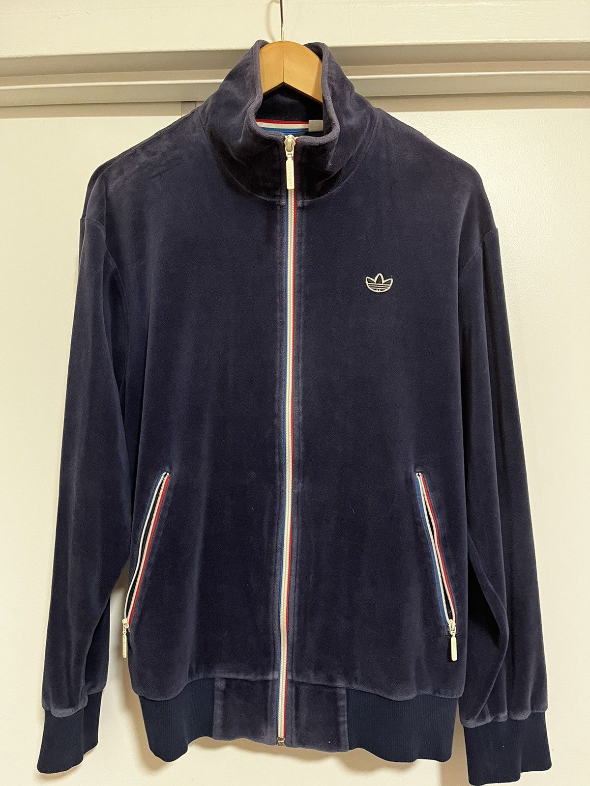 Adidas 💥Vintage Navy Suede/Velour Track Jacket | Grailed