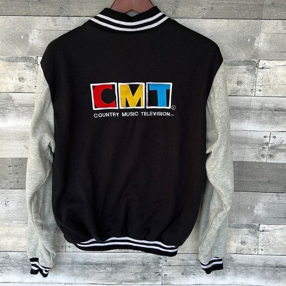 Vintage VTG 90S CMT COUNTRY MUSIC TELEVISION BLACK VARSITY BOMBER ST ...