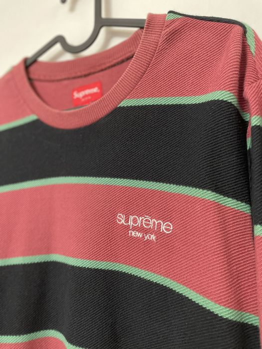 Supreme Supreme Striped Twill Crewneck FW16 Burgundy SZ Medium NYC ...