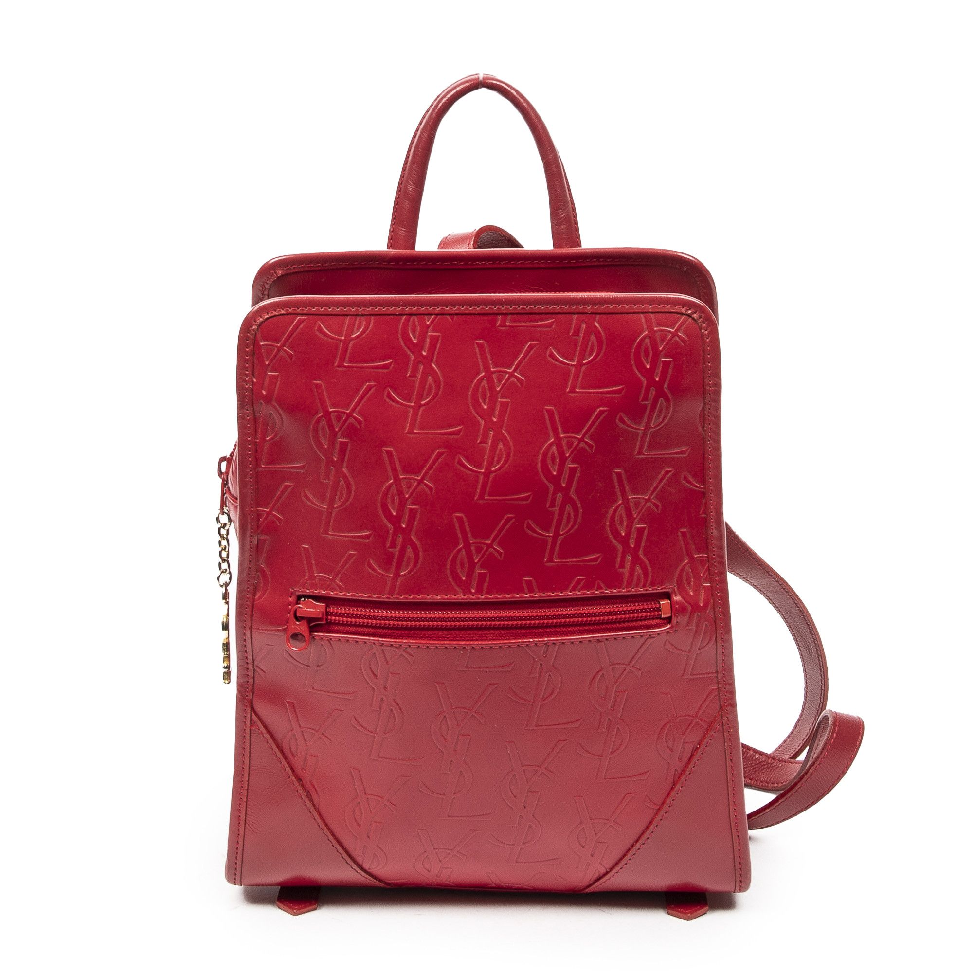 Yves Saint Laurent Logo Vintage Small Backpack in Red Logo Embossed ...