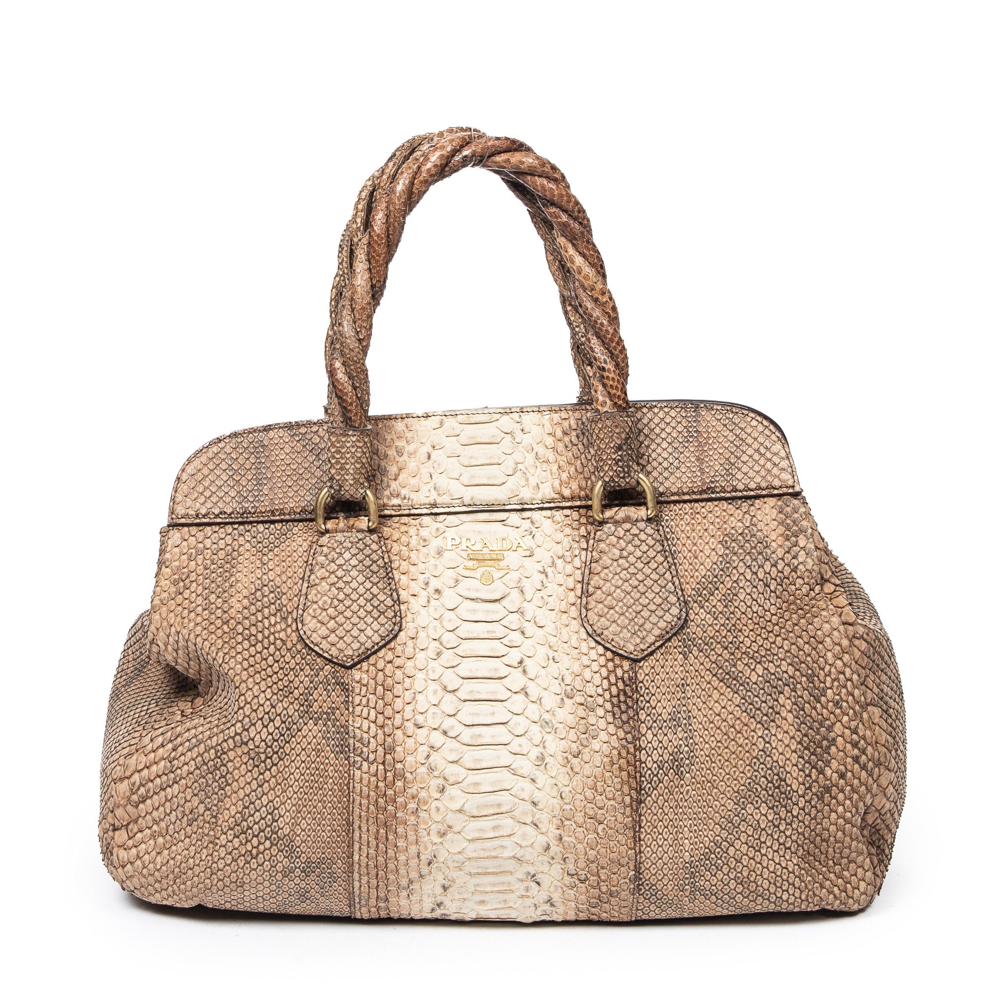 Prada Python Frame Satchel Bag in Beige Python Embossed Leather | Grailed