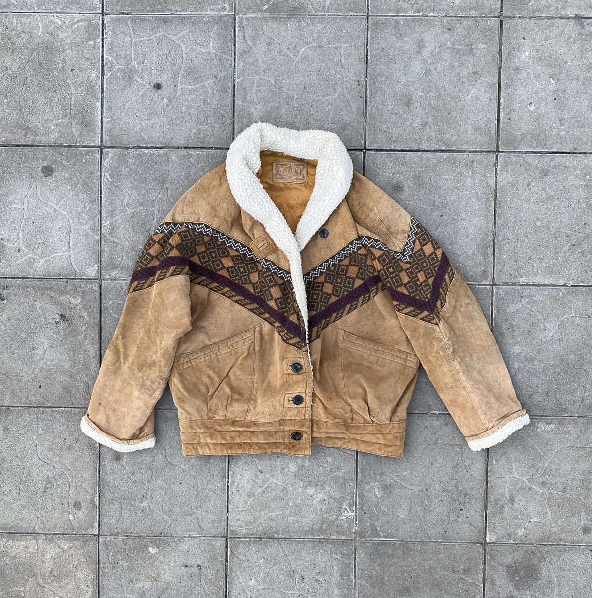Avant Garde × Japanese Brand × Vintage Vintage 80s Aztec Sherpa Jacket ...