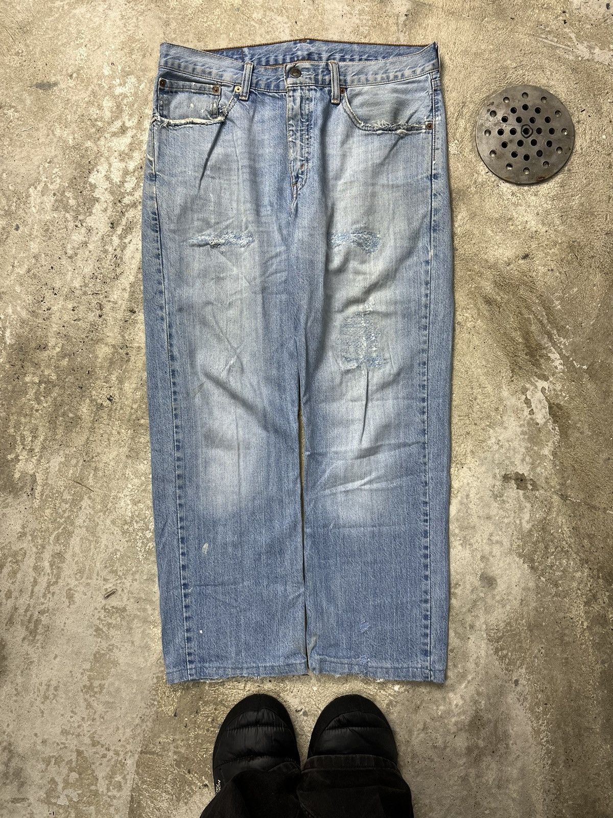 Vintage BABY BLUE BAGGY FIT FADED & REPAIRED 1990s DISTRESSED PANTS ...