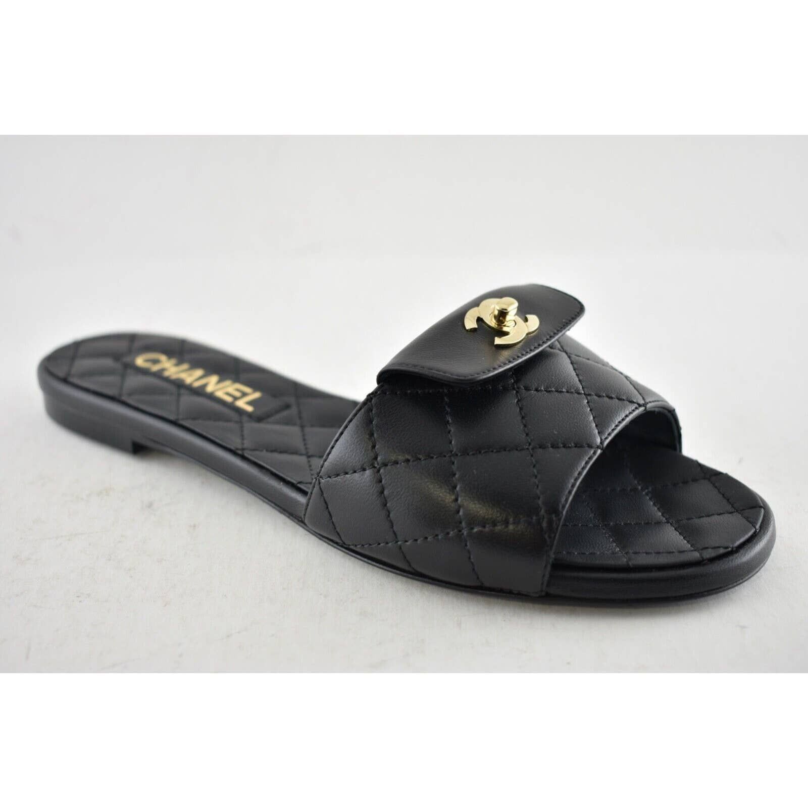 Chanel Chanel REV Black Turnlock Quilted Gold CC Slide | Grailed