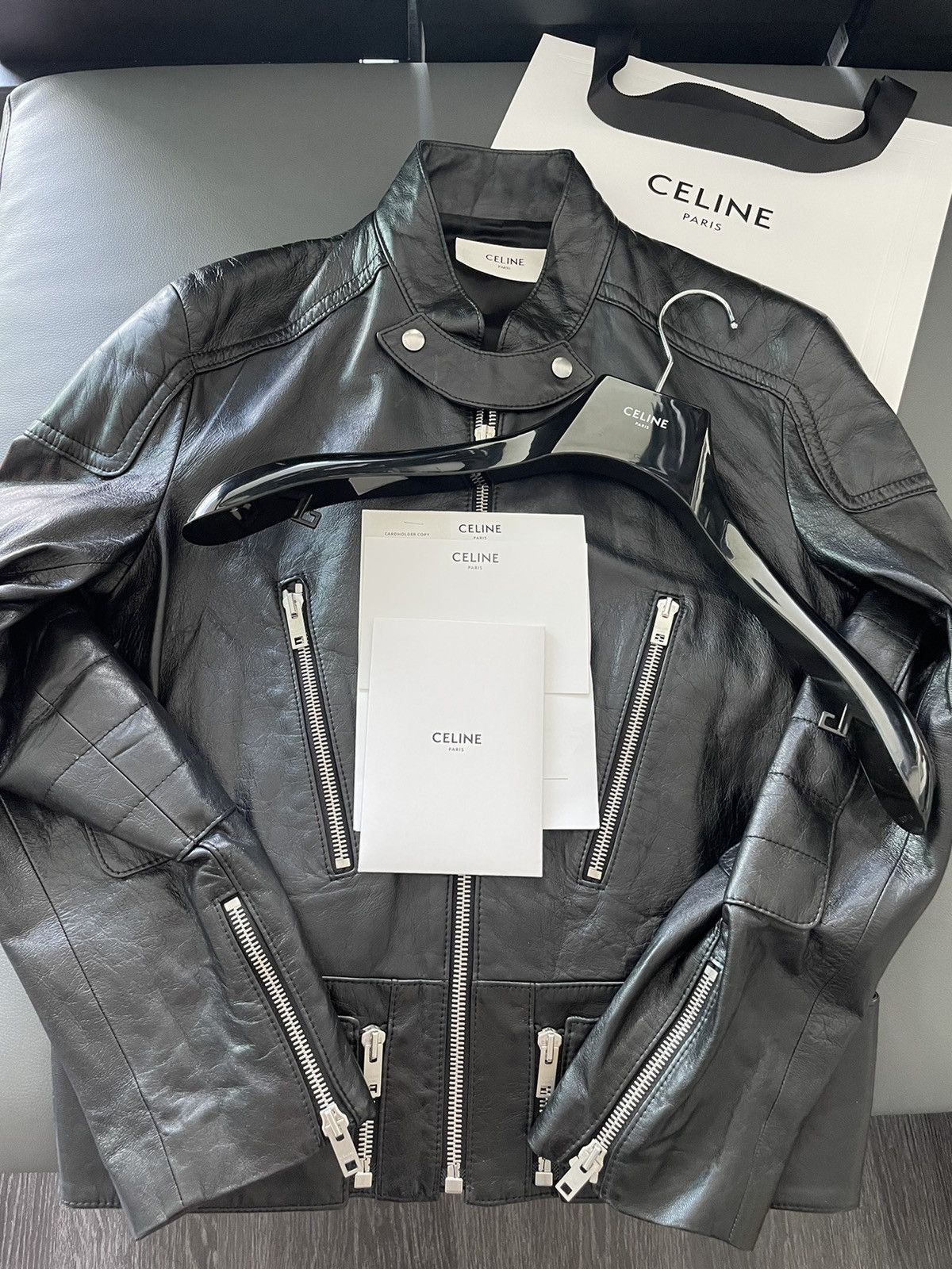 Celine Rare $5K Value Hedi 19FW Runway Padded Racer Leather Jacket | Grailed