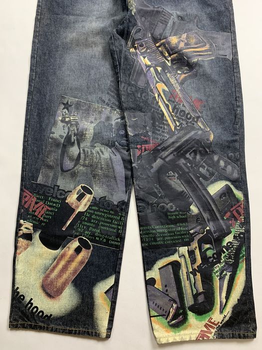 Vintage Arme Guns Printed Jeans "Welcome To The Hood" | Grailed