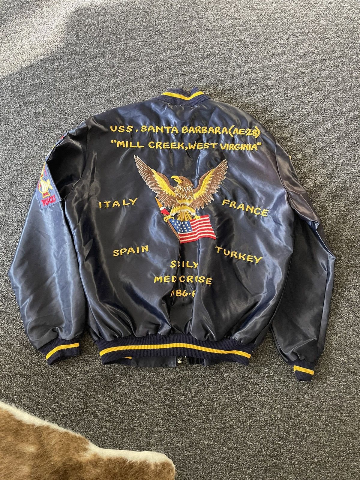 Military × Vintage 1980s US Navy Satin Souvenir Jacket USN Pisces | Grailed