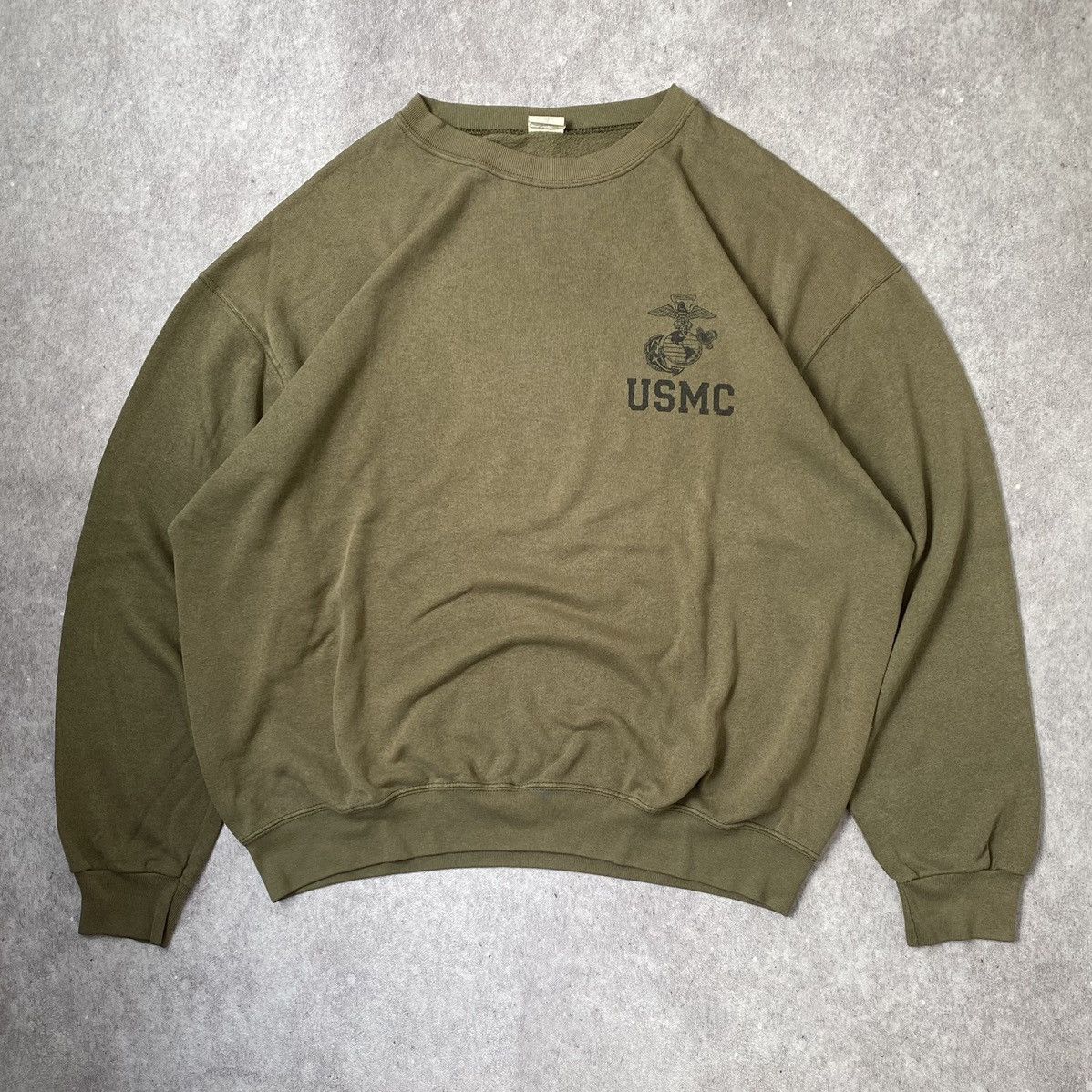 Vintage 1990s Faded Olive Green “USMC” Sweatshirt | Grailed