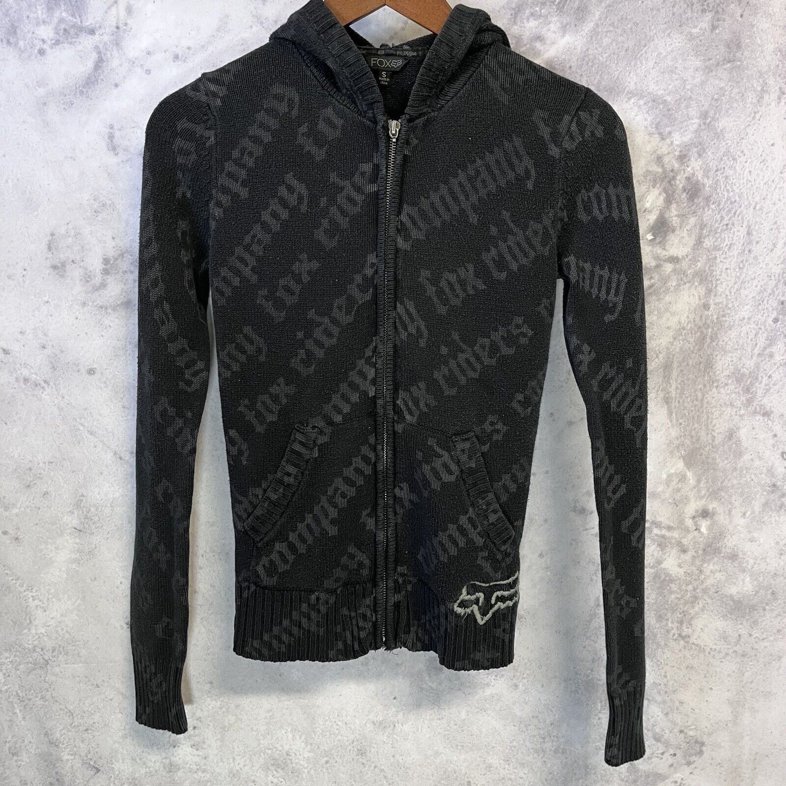 Fox Fox Riders Co Womens Long Sleeve Cotton Knit Hoodie Black | Grailed