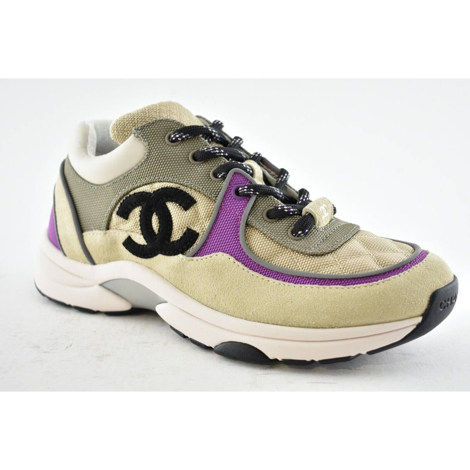 Chanel Chanel 21B Beige Purple Black White CC Logo Runner | Grailed