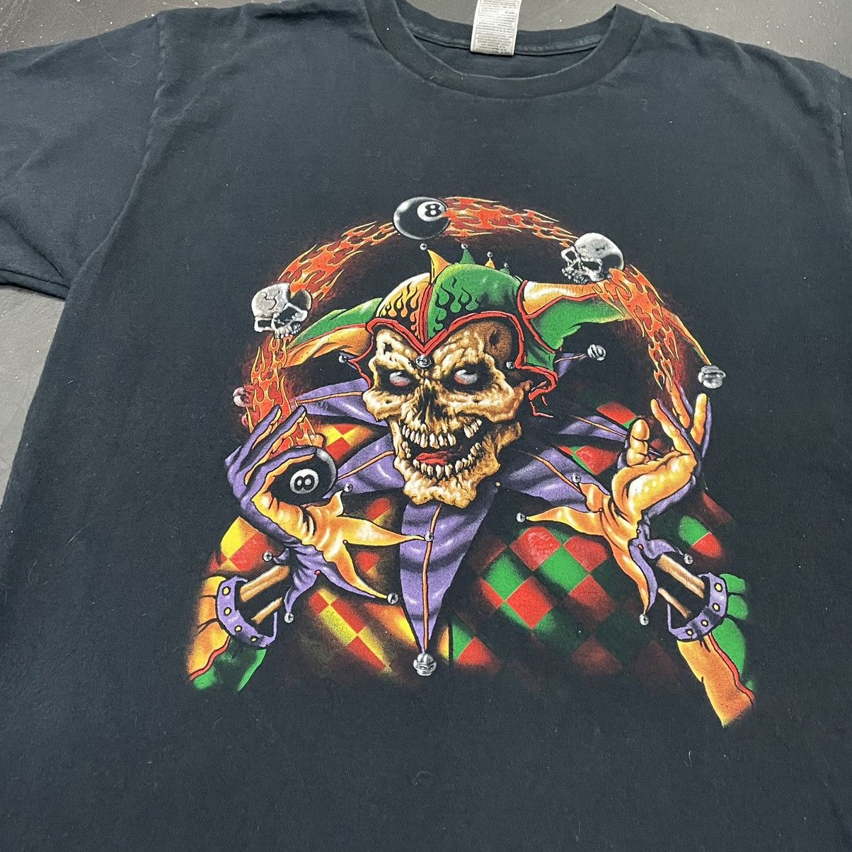 Art × Streetwear × Vintage Jester 8 Ball Skull Flames Juggle Motorcycle ...