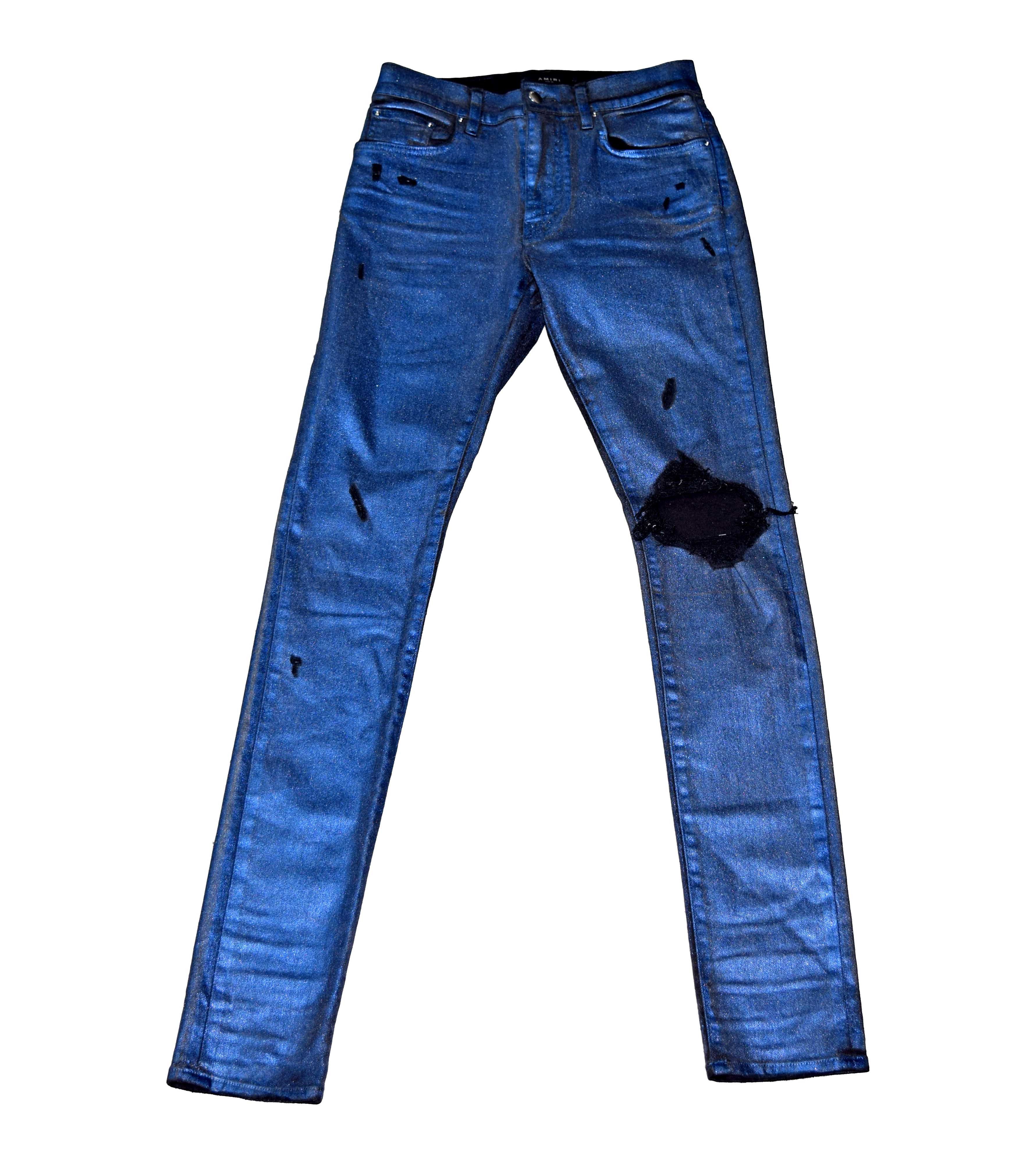 Amiri MIGOS Offset's Amiri Blue Glitter Thrasher Jeans | Grailed