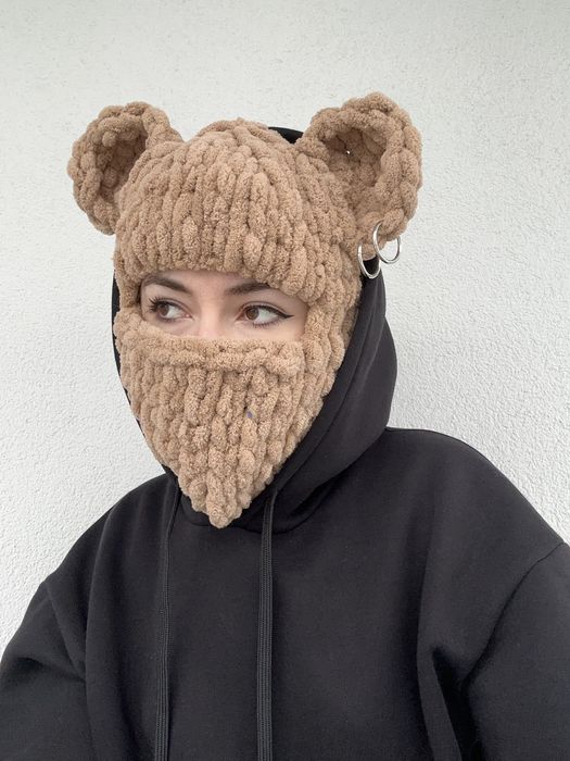 Japanese Brand Bear ski mask . Winter balaclava . Ears hat knitted ...