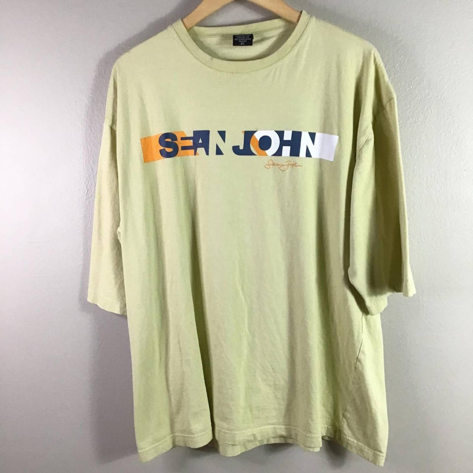 Sean John Vintage 90s Sean John T Shirt Streetwear Tan baggy sleeve XL ...
