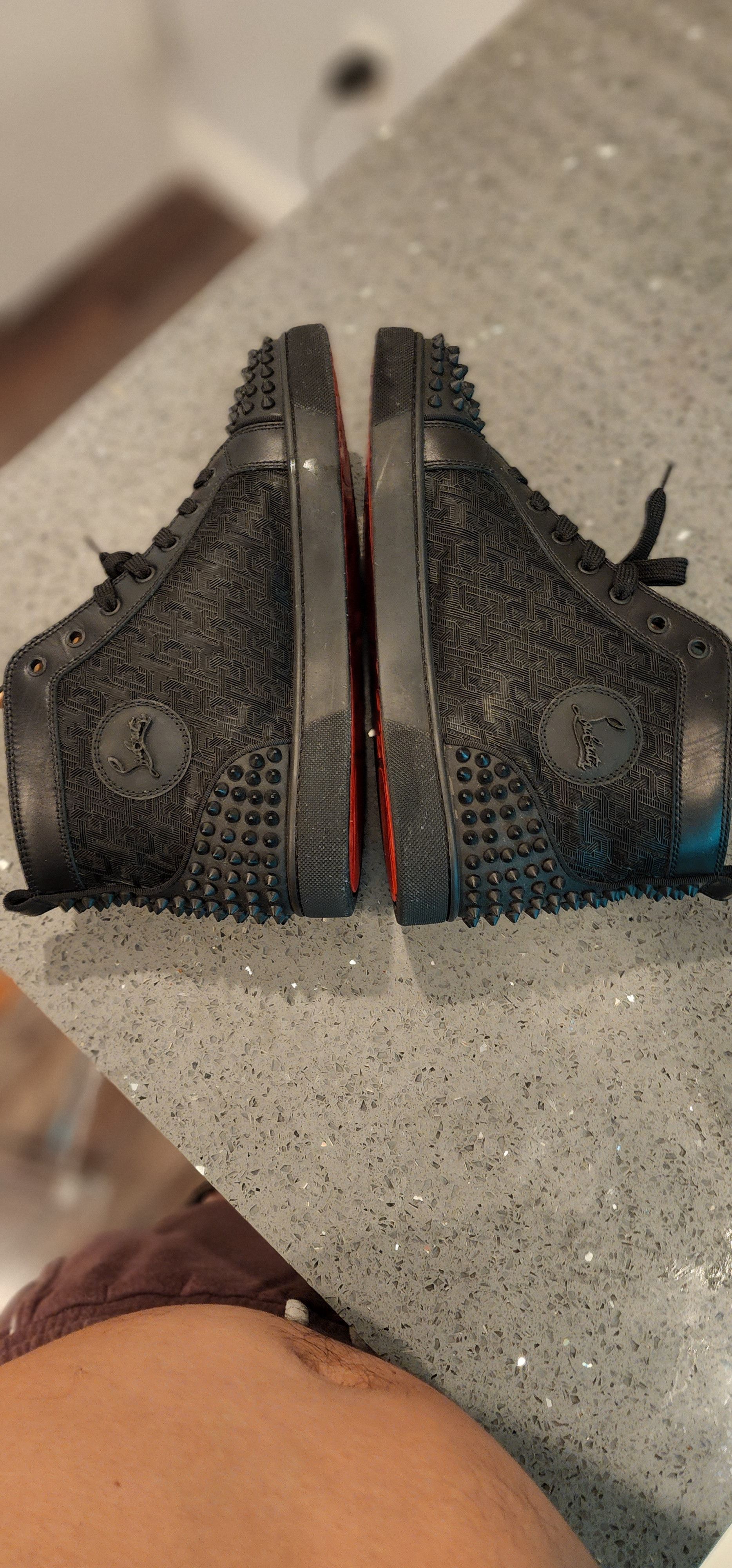 Christian Louboutin Men's Lou Spikes 2 Logo Jacquard High-top Sneakers ...