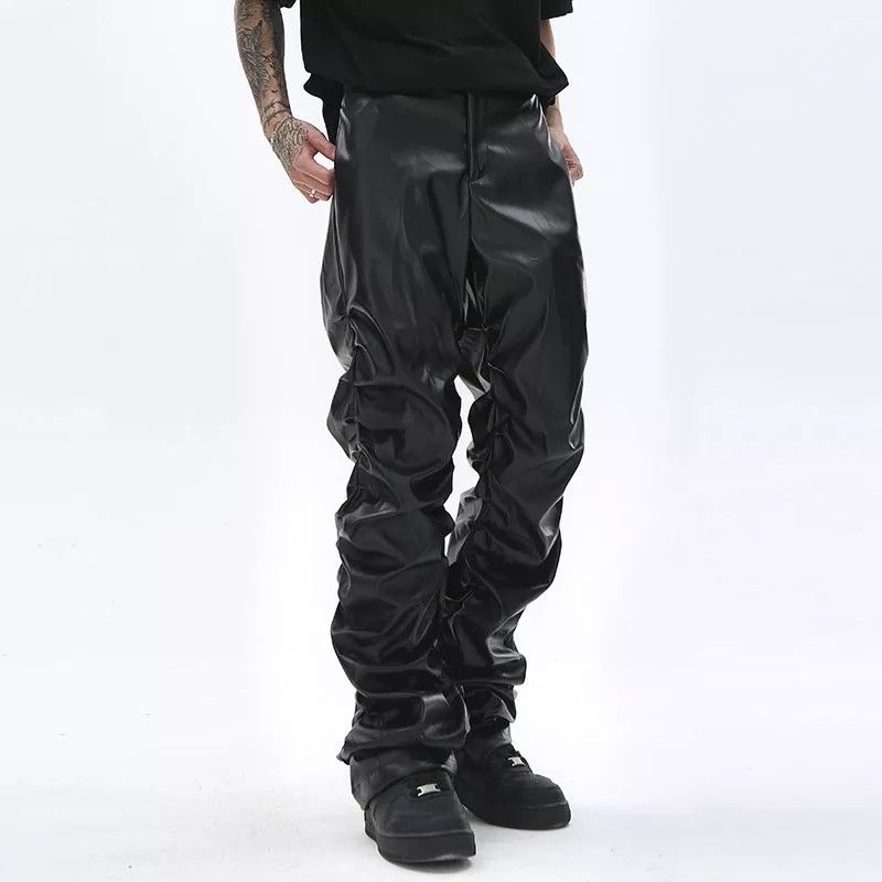 Hype Black Faux Stacked Leather Pants | Grailed