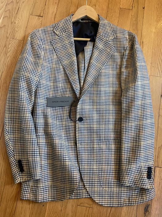 Spier And Mackay NWT Brown Gun Check Wool Silk Jacket Neapolitan Cut 38 ...