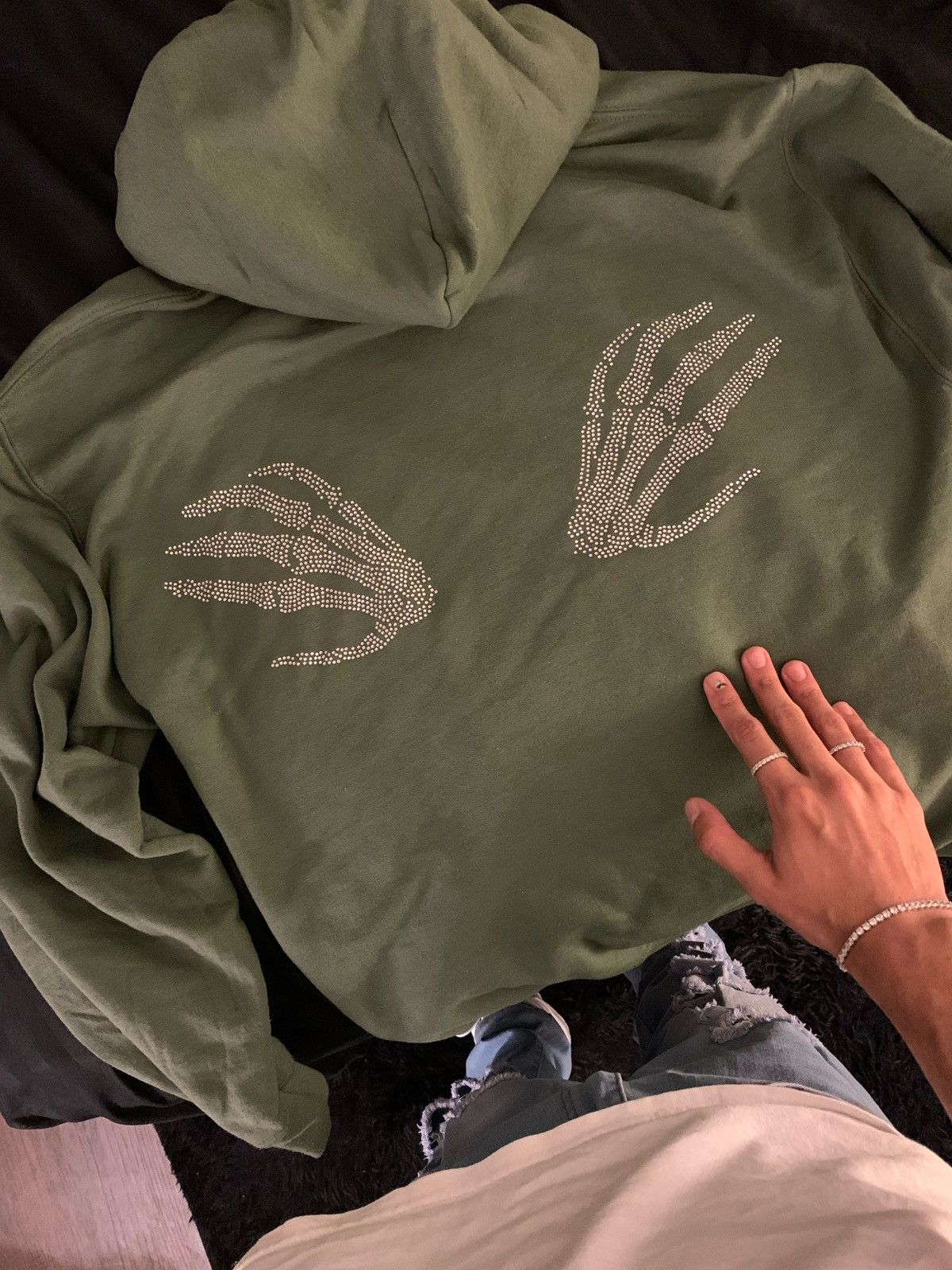 Streetwear × Vintage Rhinestones Cross Skeleton Vintage Hoodie | Grailed