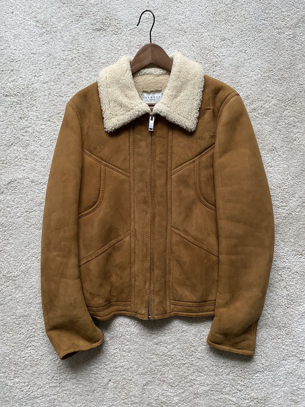 Sandro Shearling Leather Jacket (beige) | Grailed