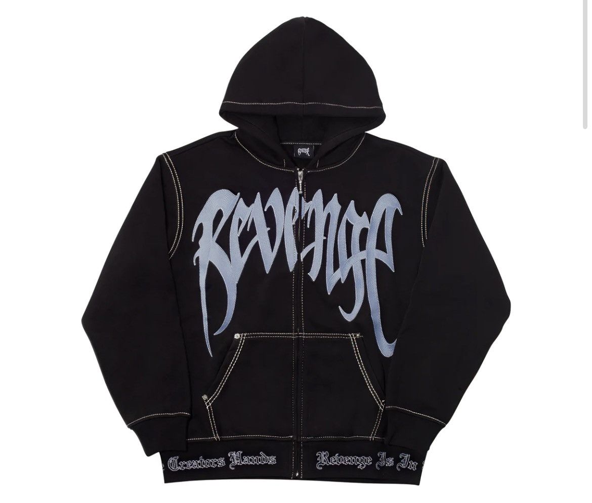 Revenge REVENGE BLUE-BLACK CONTRAST EMBROIDERED ZIP | Grailed