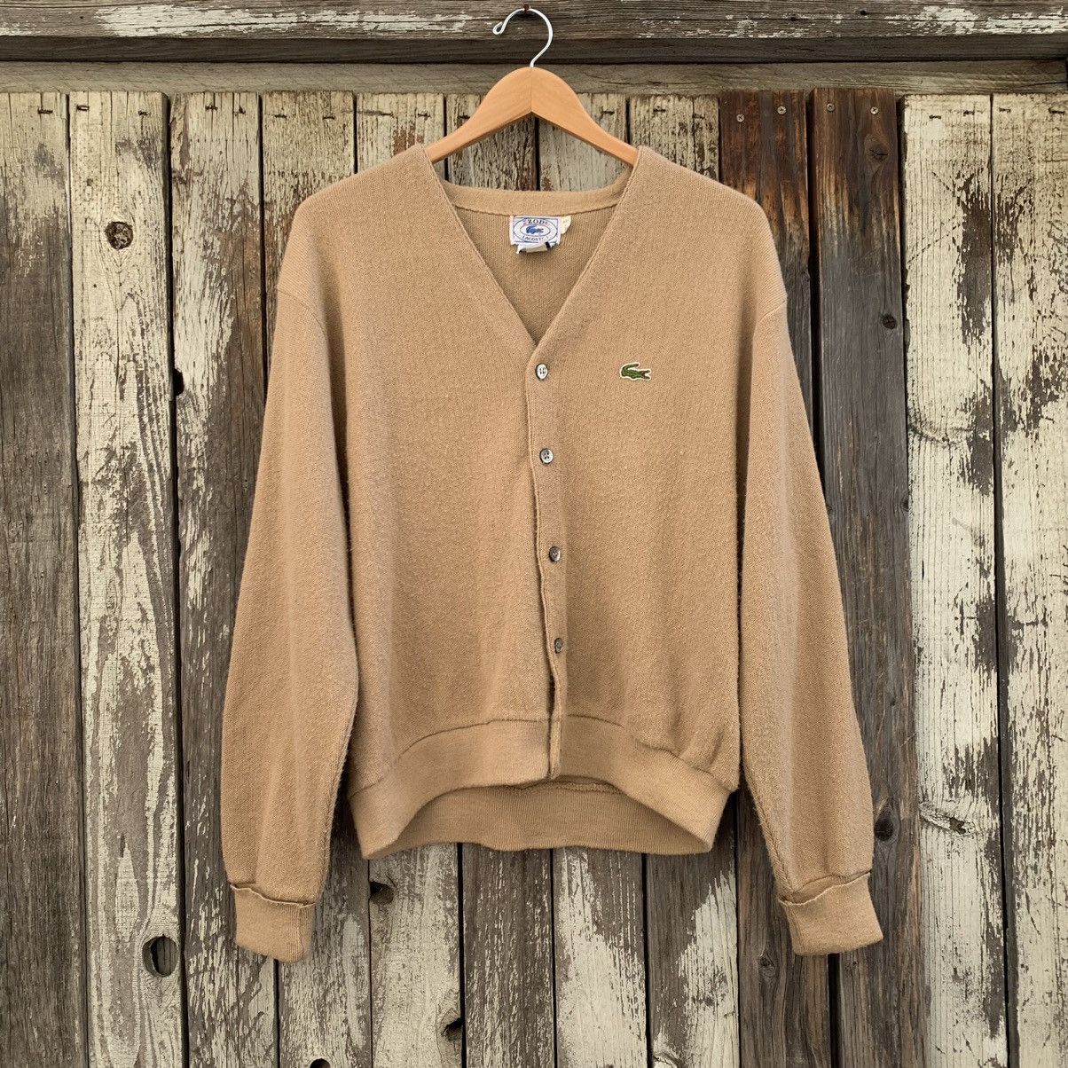 Izod × Lacoste × Vintage Vintage 80s Izod Lacoste Cardigan Sweater in Tan | Grailed