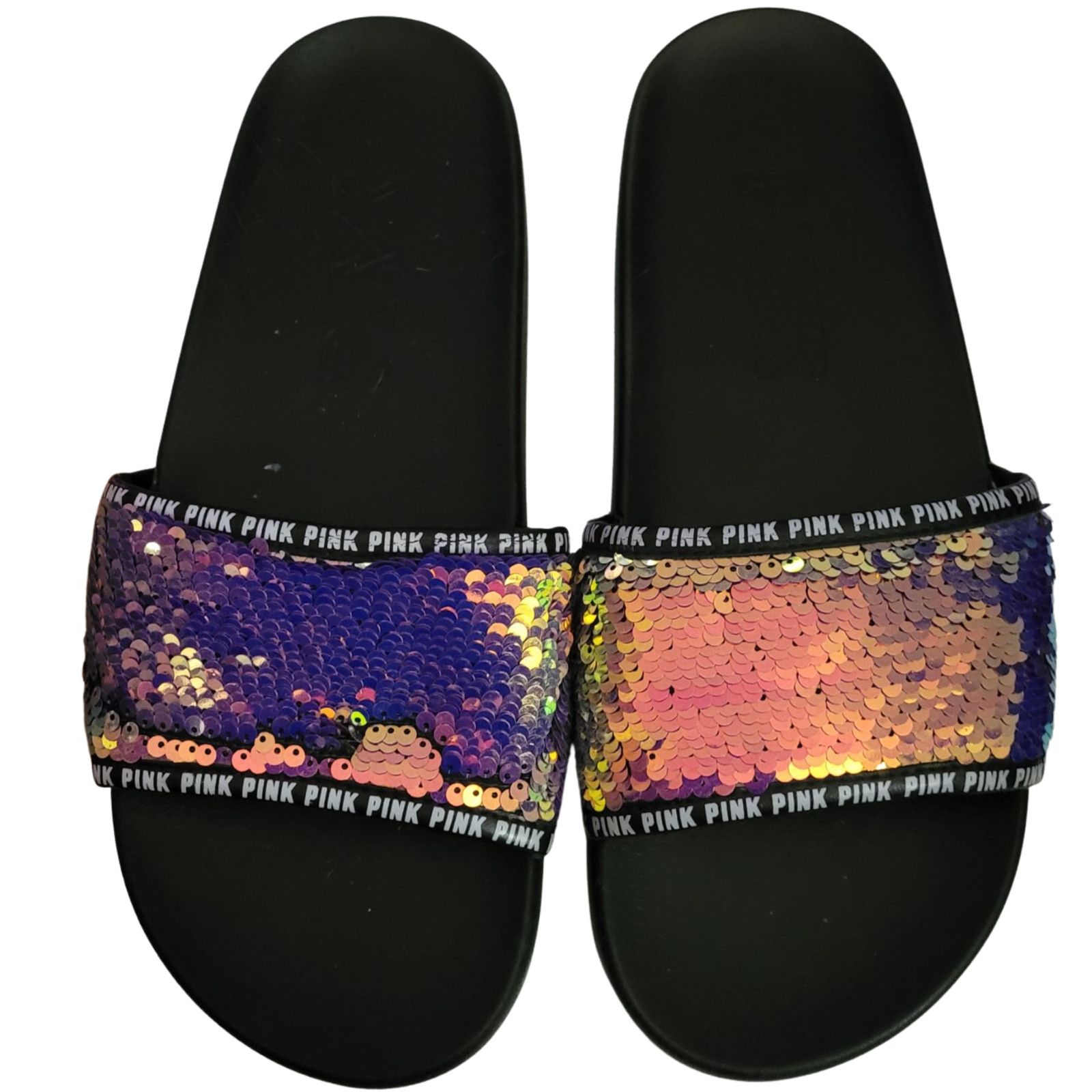 Victoria's Secret Victorias Secret Pink Sequin Iridescent Bling Slides ...