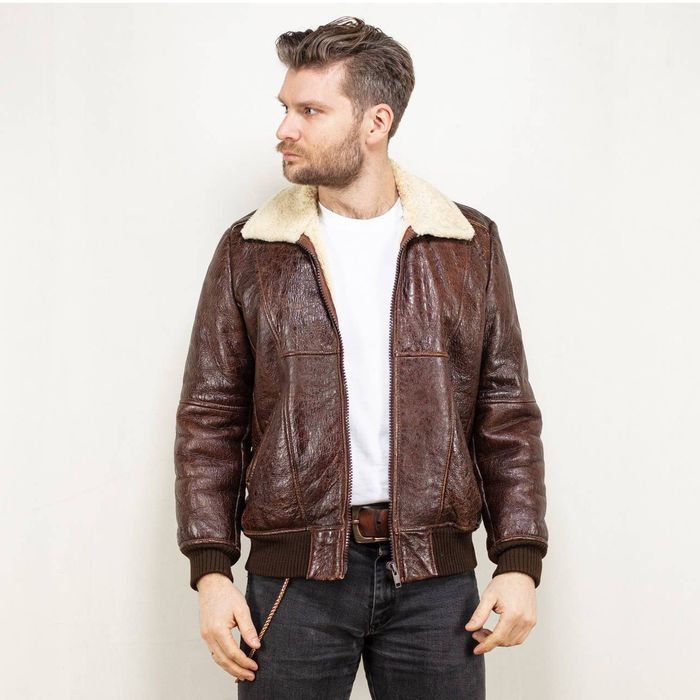 Vintage Vintage 70's Men Sheepskin Bomber-Style Jacket in Brown | Grailed
