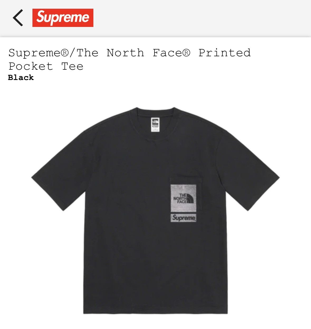 Supreme × The North Face Supreme x TNF Printed Pocket Tee Sz Supreme × The North Face Supreme x TNF Printed Pocket Tee Sz