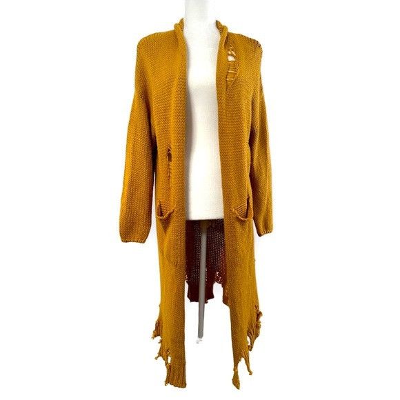 Other Hayden Los Angeles Distressed Long Cardigan Mustard Yellow | Grailed