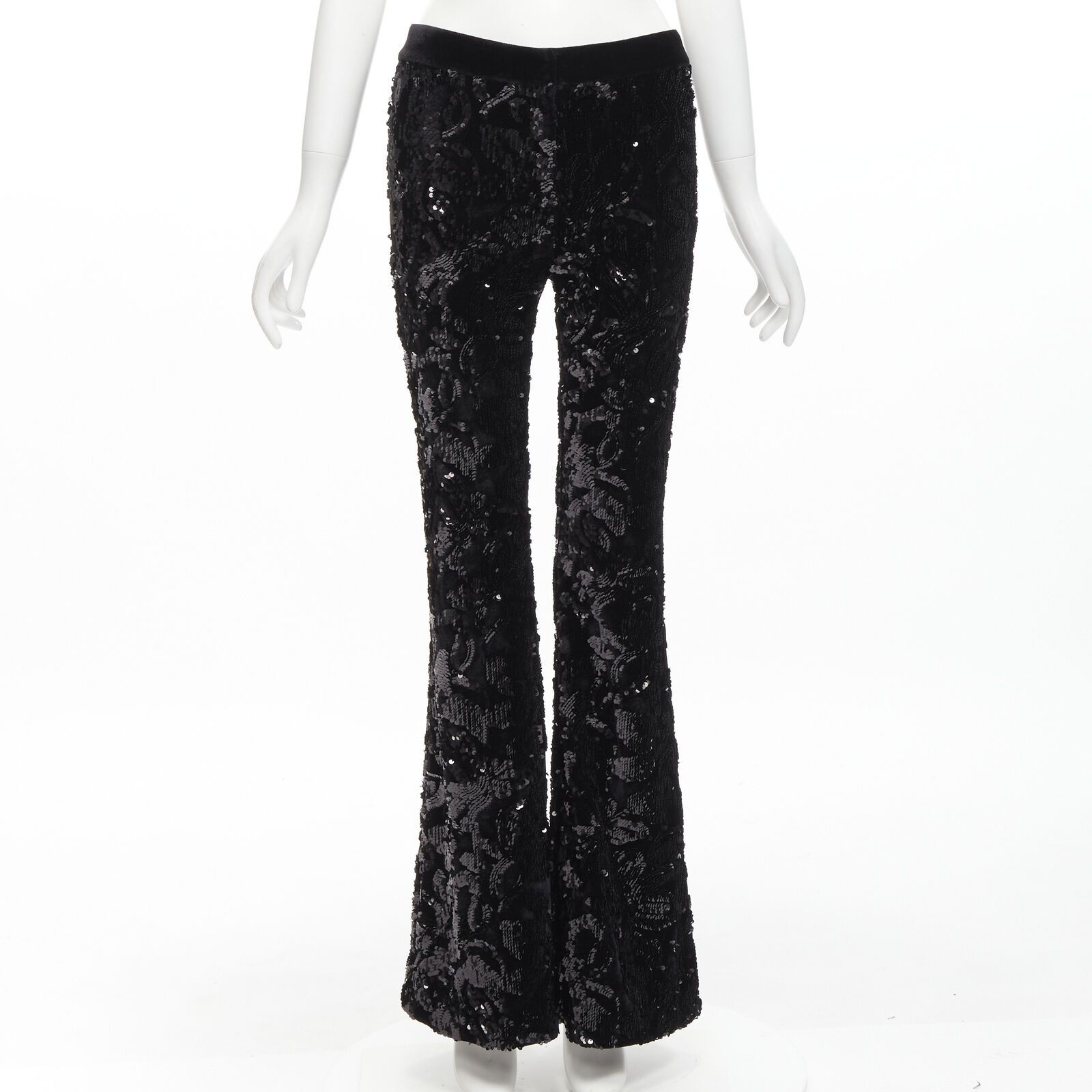 ALEXIS ALEXIS black sequins velvet waistband bell bottom flared party ...