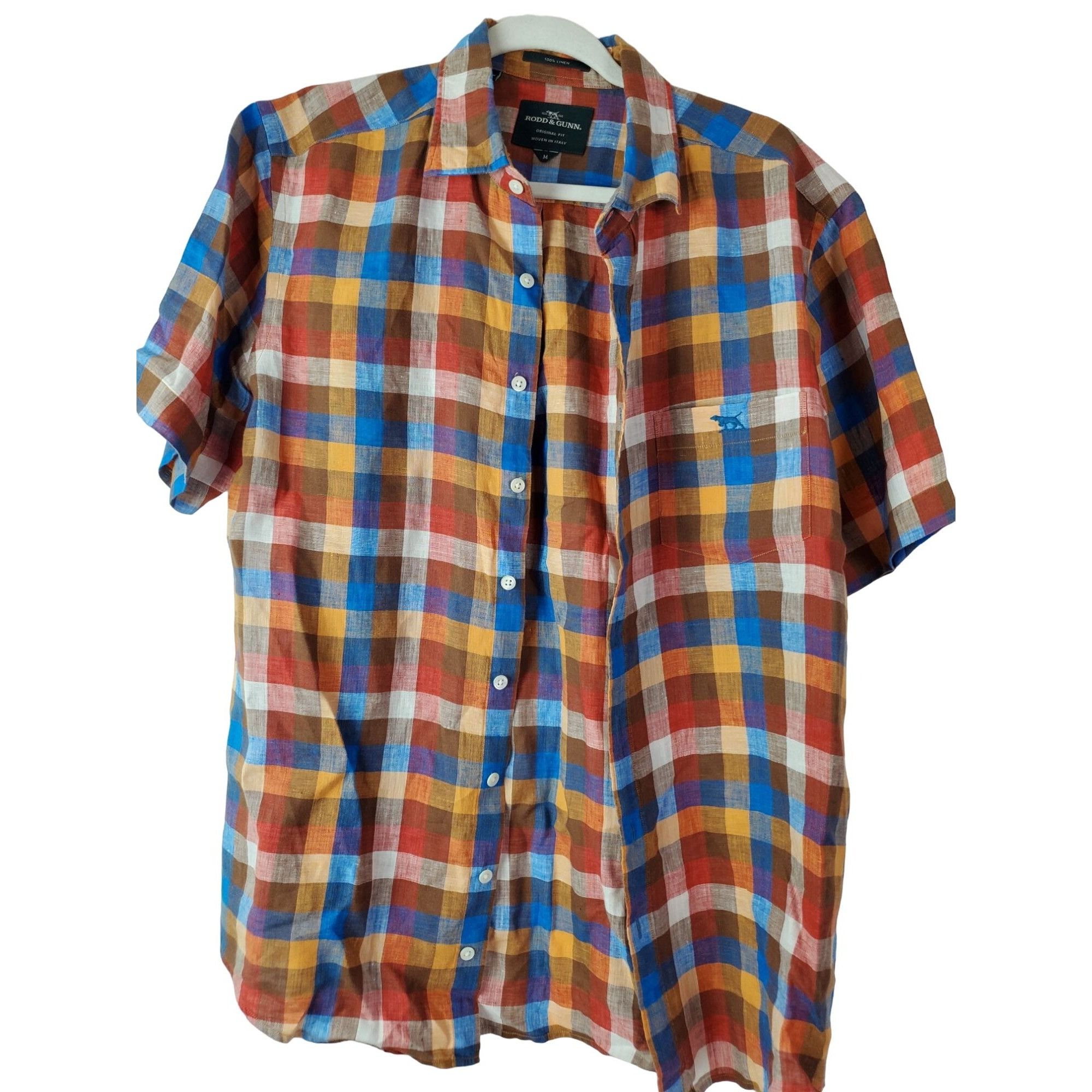 Rodd & Gunn Rodd Gunn Mens M Linen Blue Brown Shirt SS Shirt Checkered ...