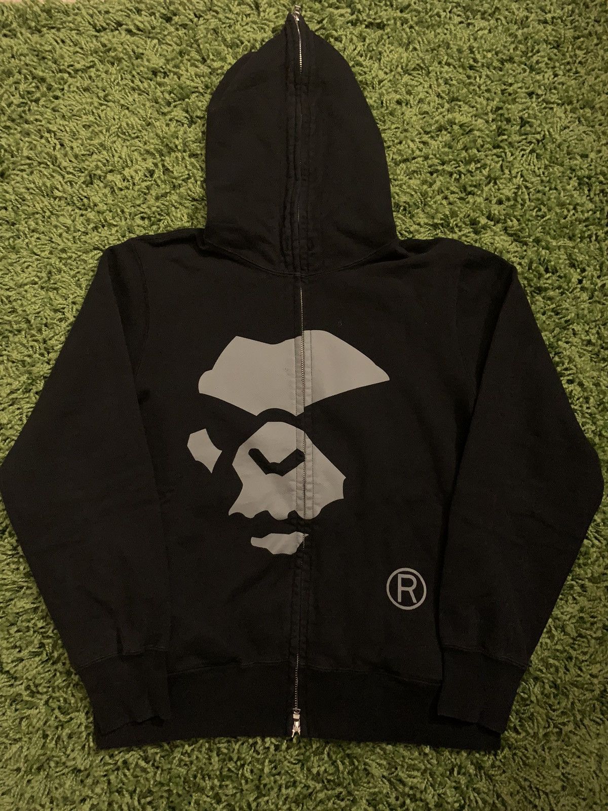 Bape Bape A Bathing Ape Angry Mad Face Full Zip Hoodie Black | Grailed