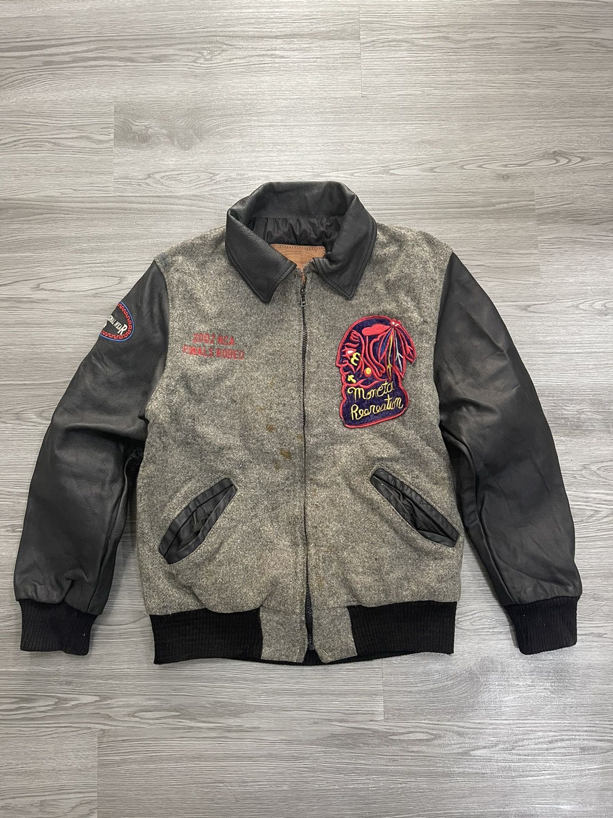 Vintage 2002 NCA Final Rodeo Sleeve Leather Thrashed Varsity Jacket ...