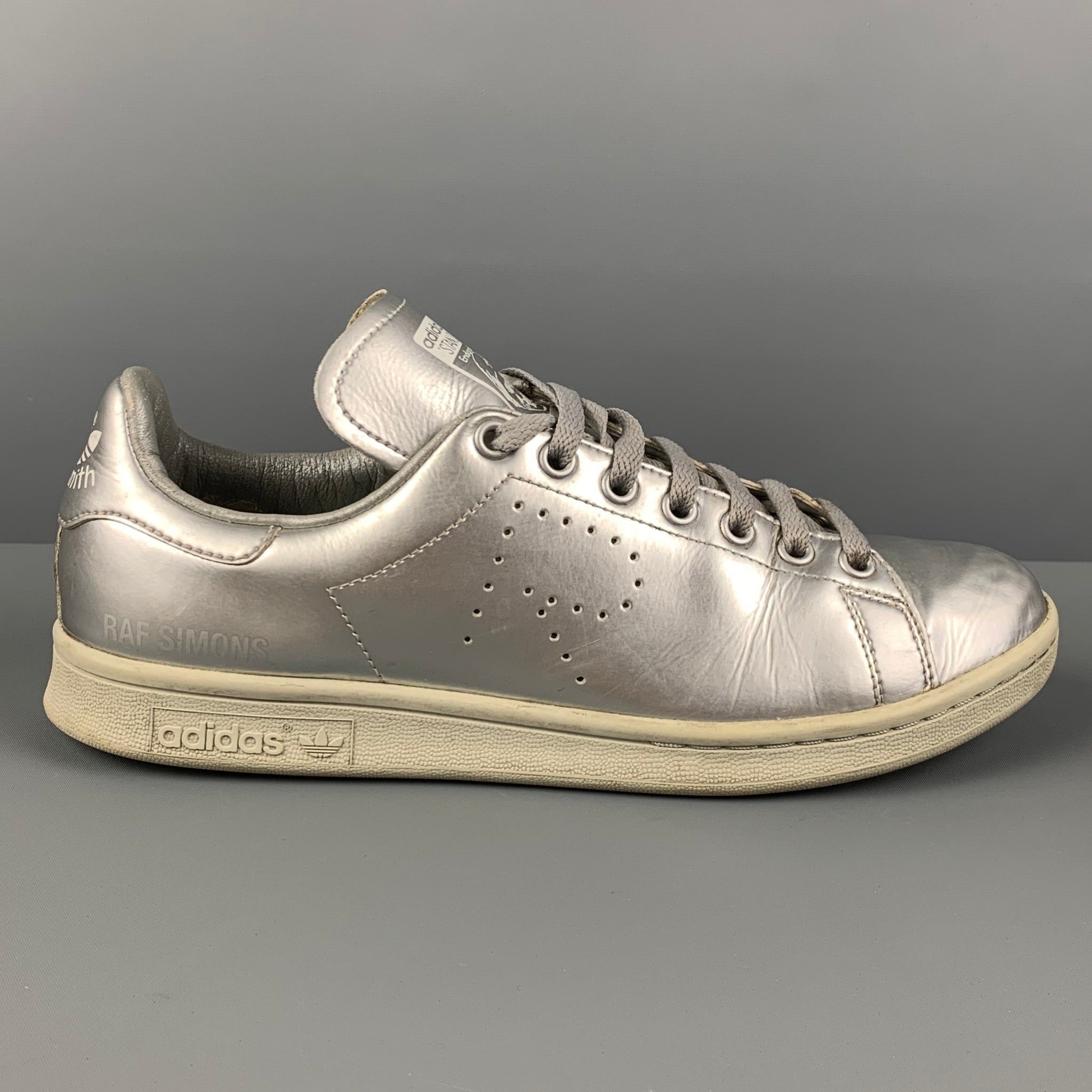 Adidas x RAF SIMONS Silver Metallic Leather Low Top Sneakers | Grailed