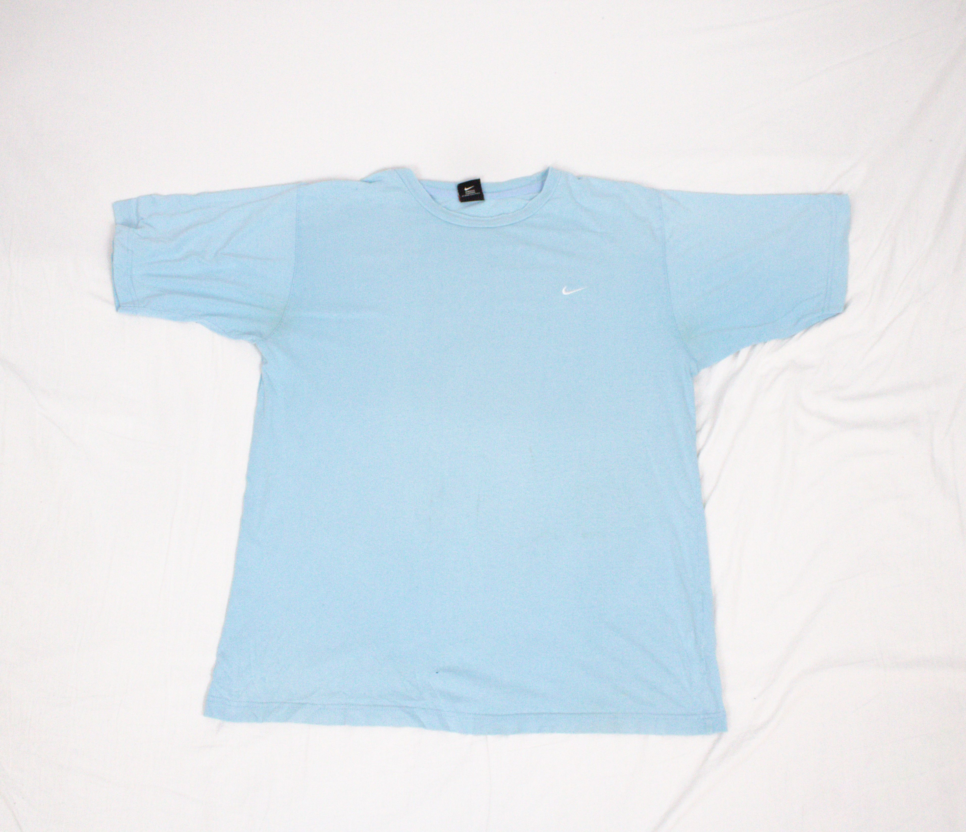 Nike Vintage 1990s Nike Check Swoosh Double Stitch Blue Tee | Grailed