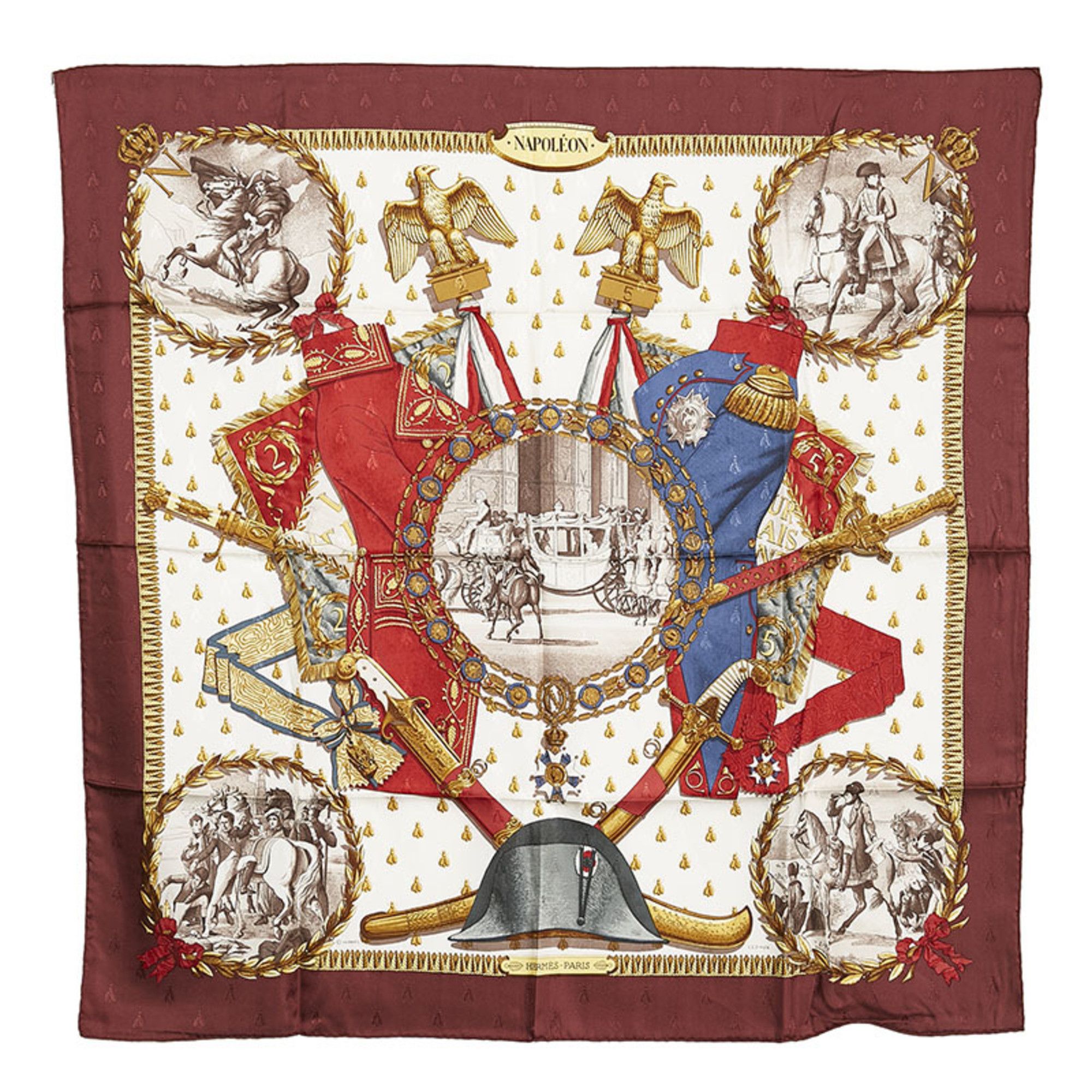 Hermes Hermes Carre 90 NAPOLEON Napoleon Scarf Muffler Bordeaux Multi ...