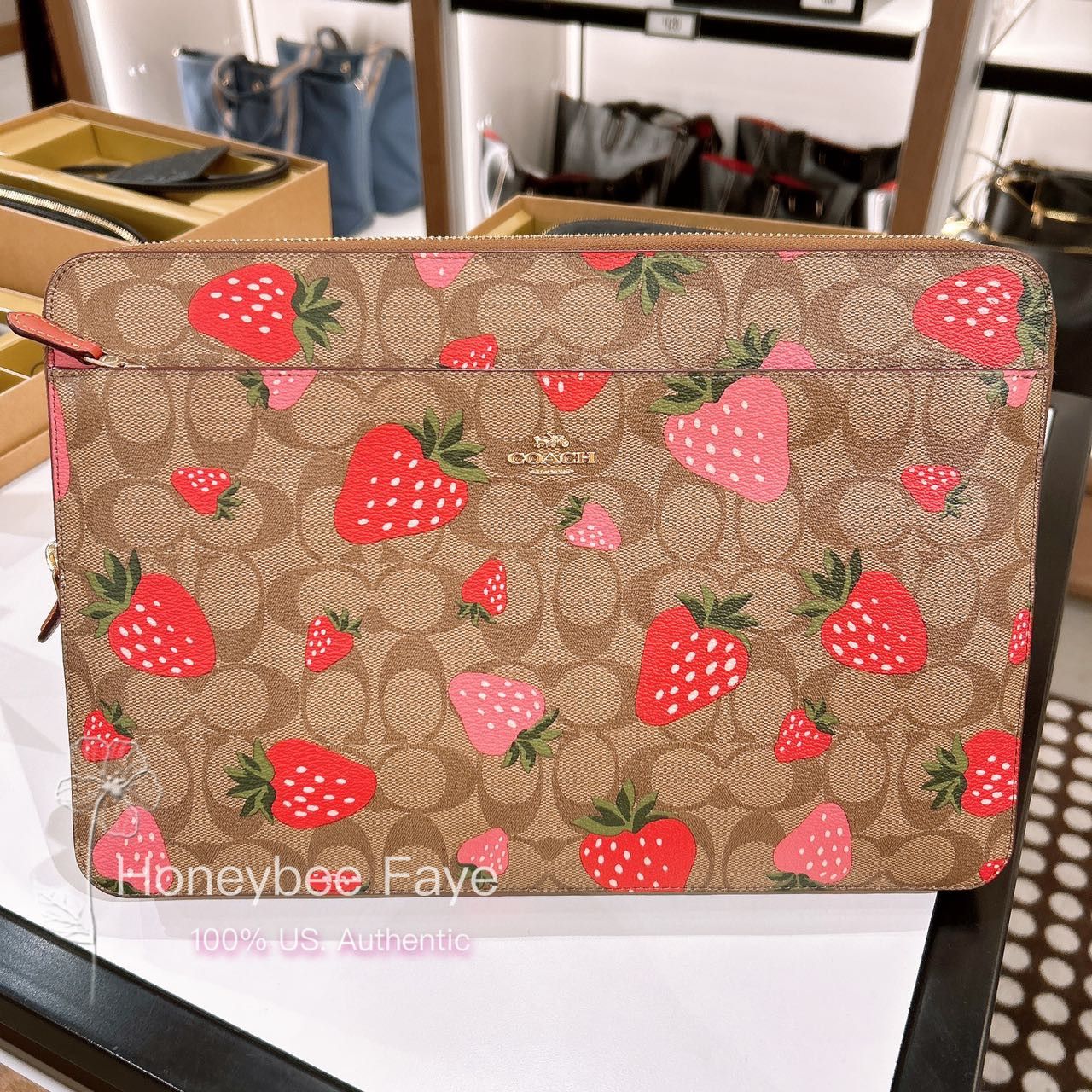 Coach Laptop Sleeve In Signature Canvas With Wild Strawberry Print ...