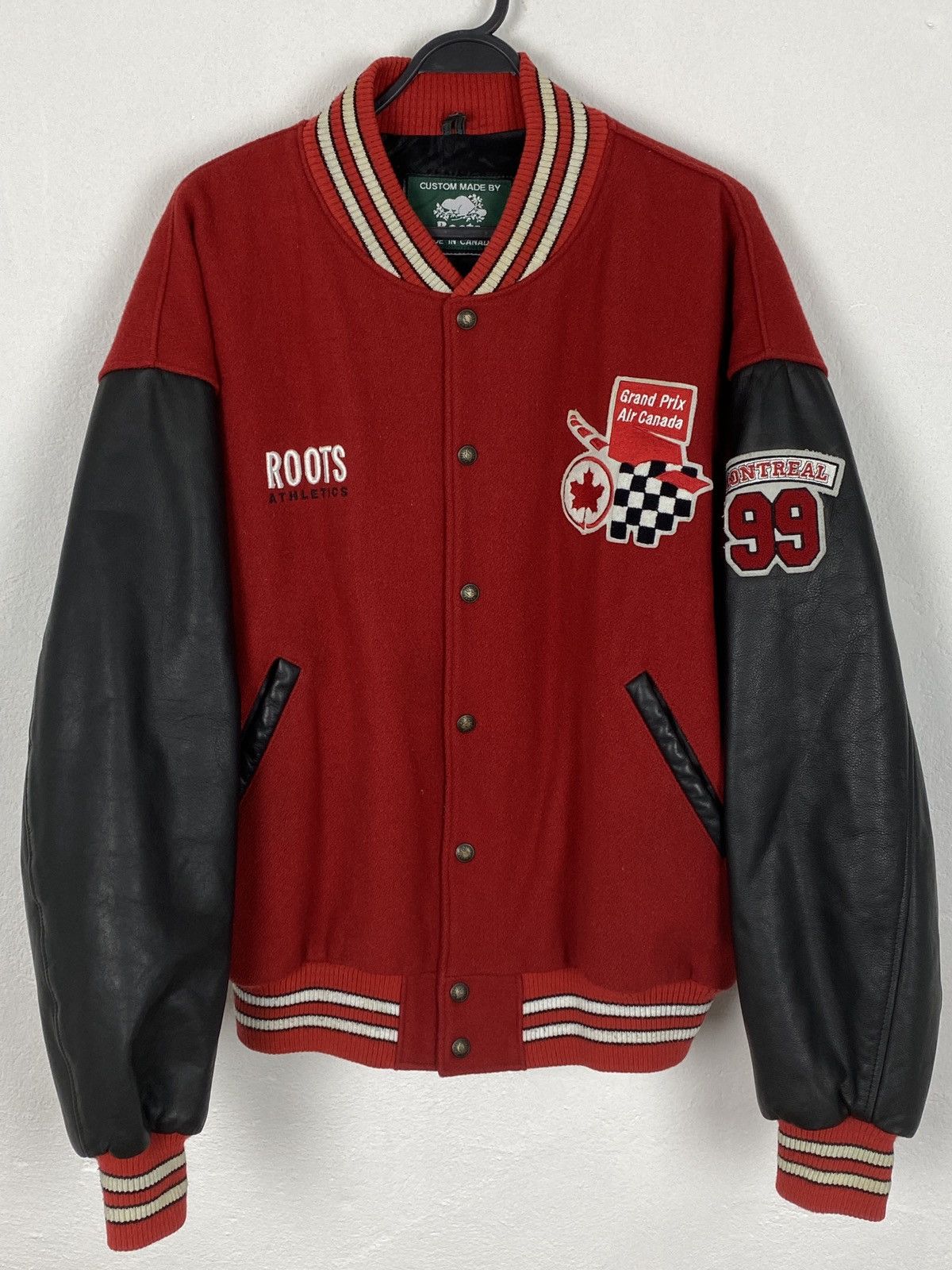 Racing × Roots × Vintage Leather Varsity Jacket Roots 1999 Canadian ...