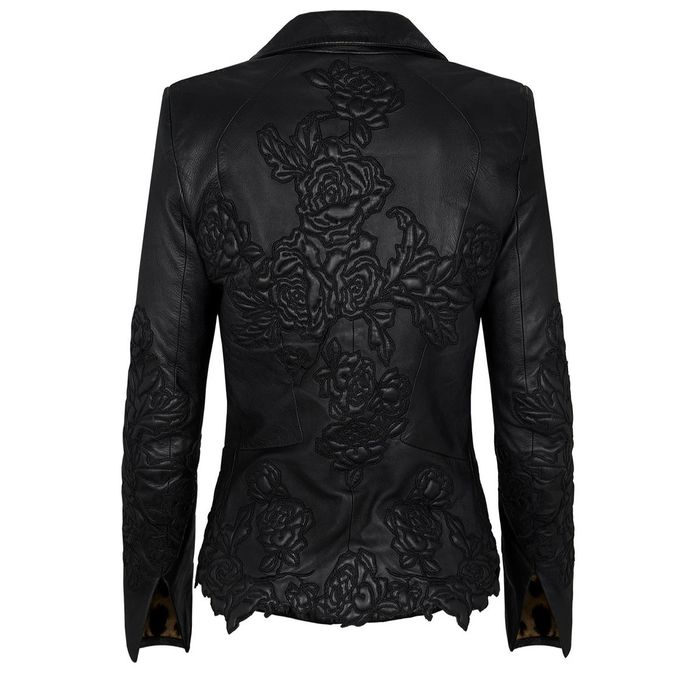 Roberto Cavalli Roberto Cavalli 2002 Black Leather Jacket with Appliqué | Grailed