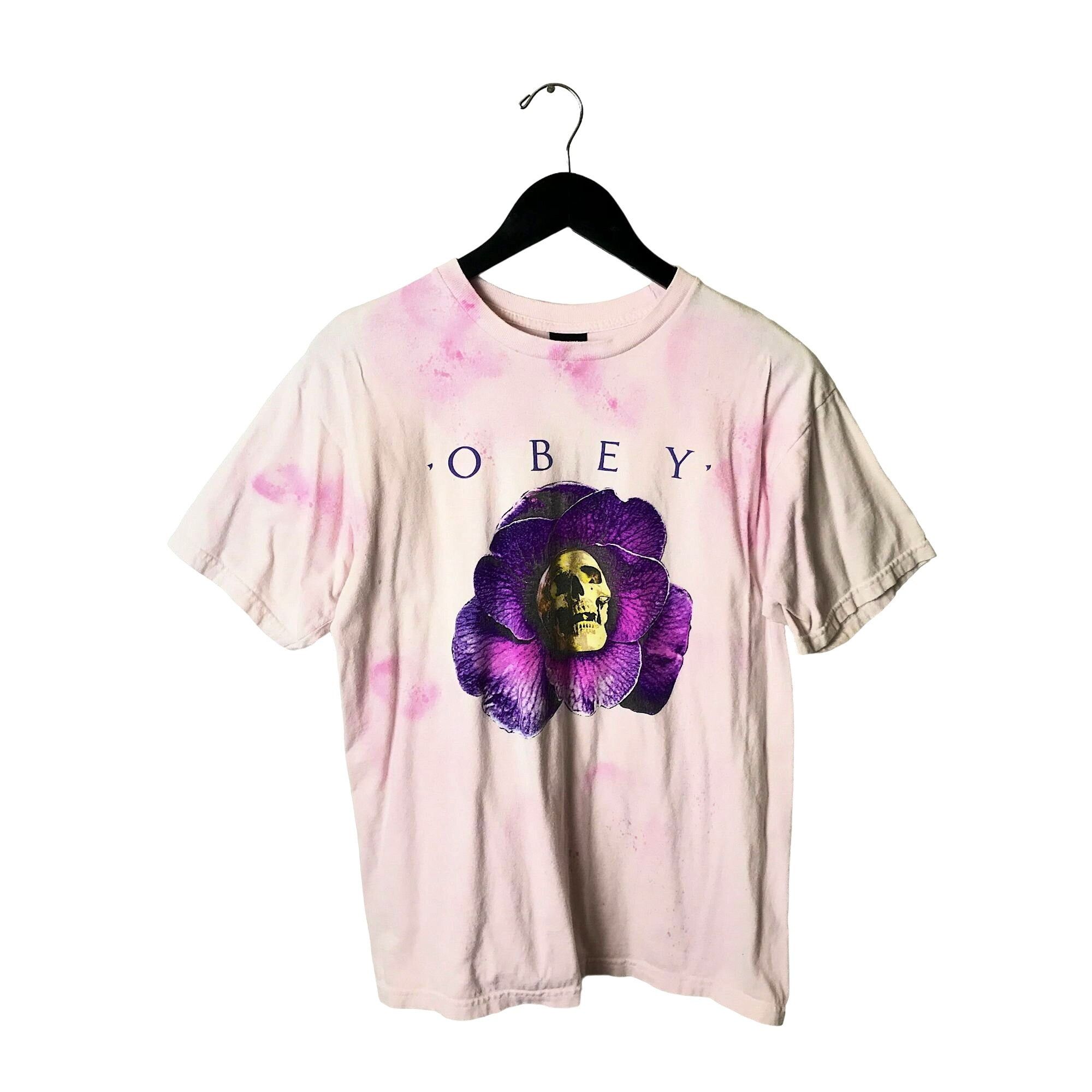 Obey Obey T Shirt Flower Skull Paint Splatter Graphic Tee M | Grailed