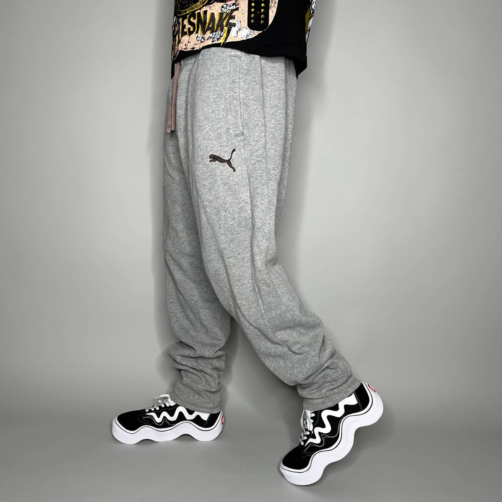 Puma Puma Sweatpants Light Grey Black Logo Baggy Fit | Grailed