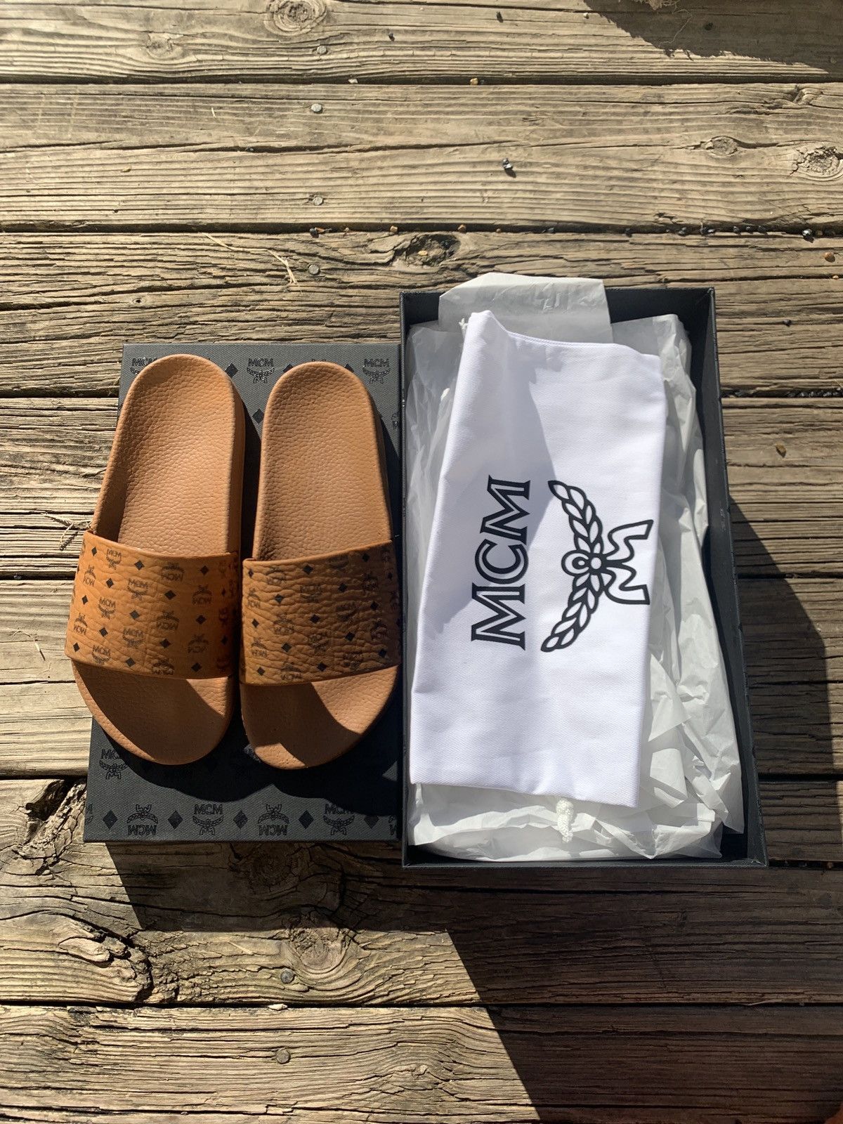 MCM MCM Slide brown box & bag included | Grailed