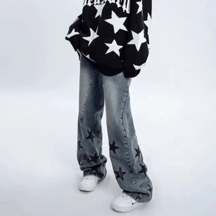 Vintage Oversized hip hop multi star Denim pants | Grailed