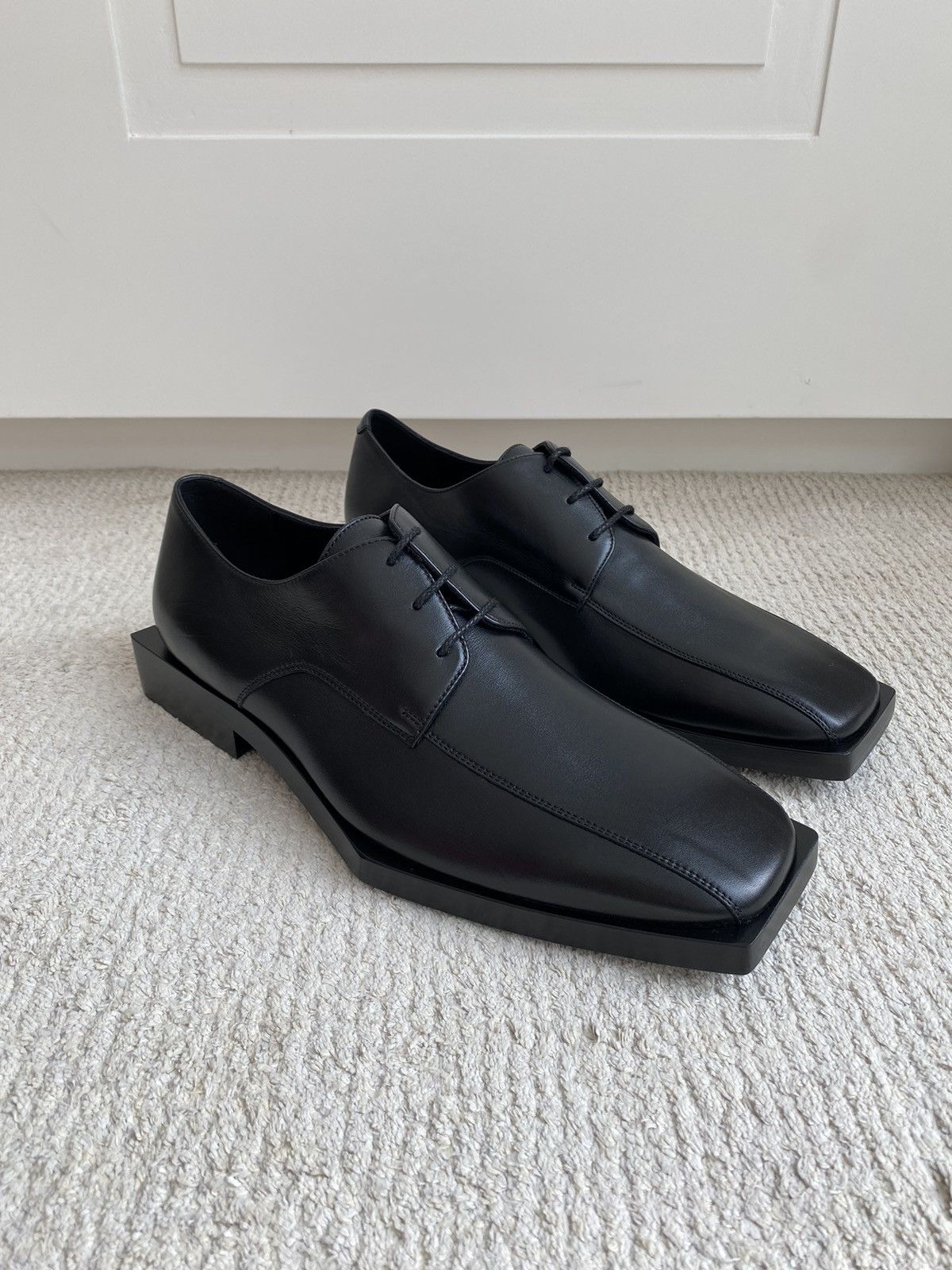 Balenciaga Balenciaga Bloc Rim black leather square derby shoes | Grailed
