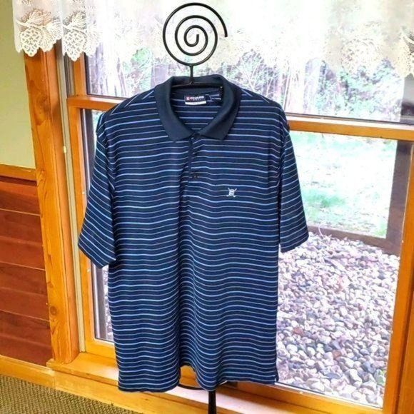 Chaps Chaps Golf Stay Dry Embroidered Blue Striped Short Sleeve Po ...