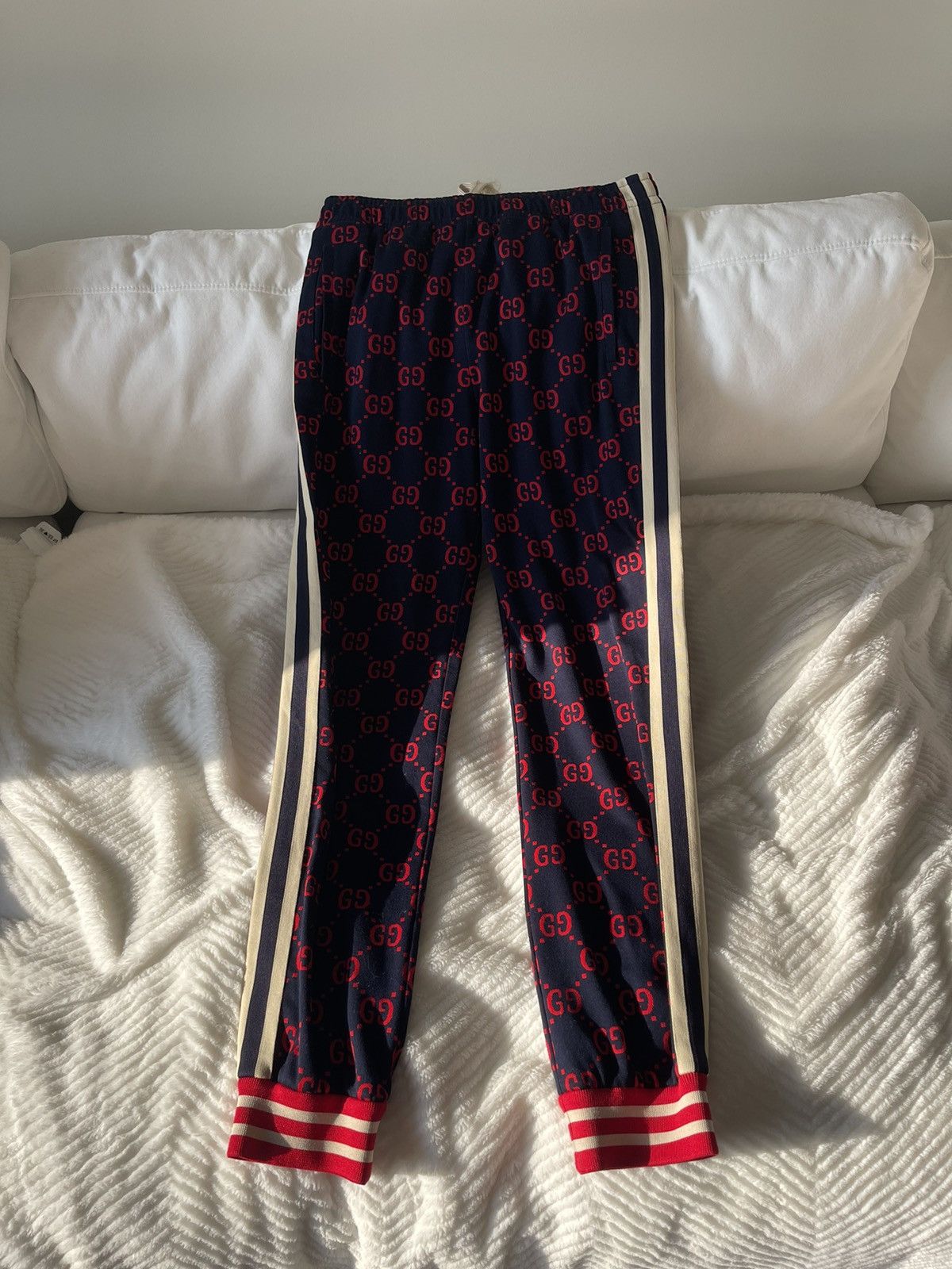 Gucci Gucci GG bottom tracksuit joggers/sweatpants Blue/Red | Grailed