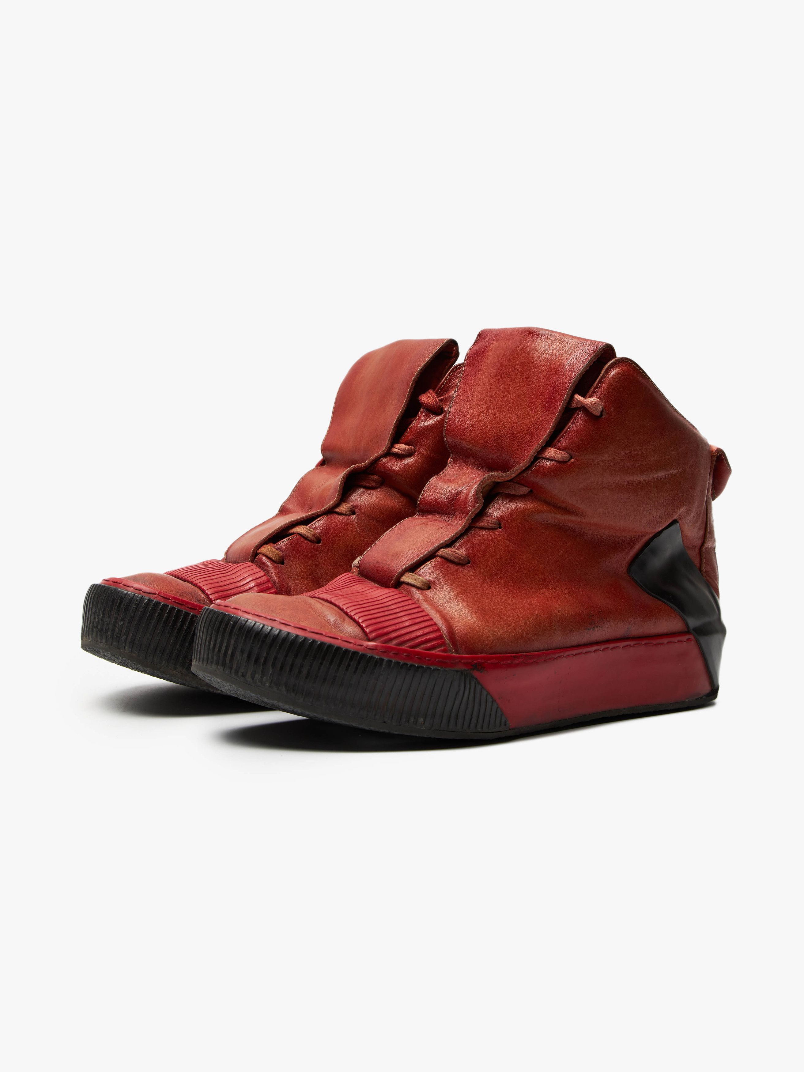 Boris Bidjan Saberi Red Bamba Leather High Sneakers | Grailed