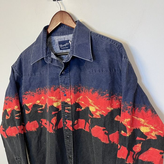 Vintage Wrangler Western Shirt Black Pearl Snap Button Up Cowboy | Grailed