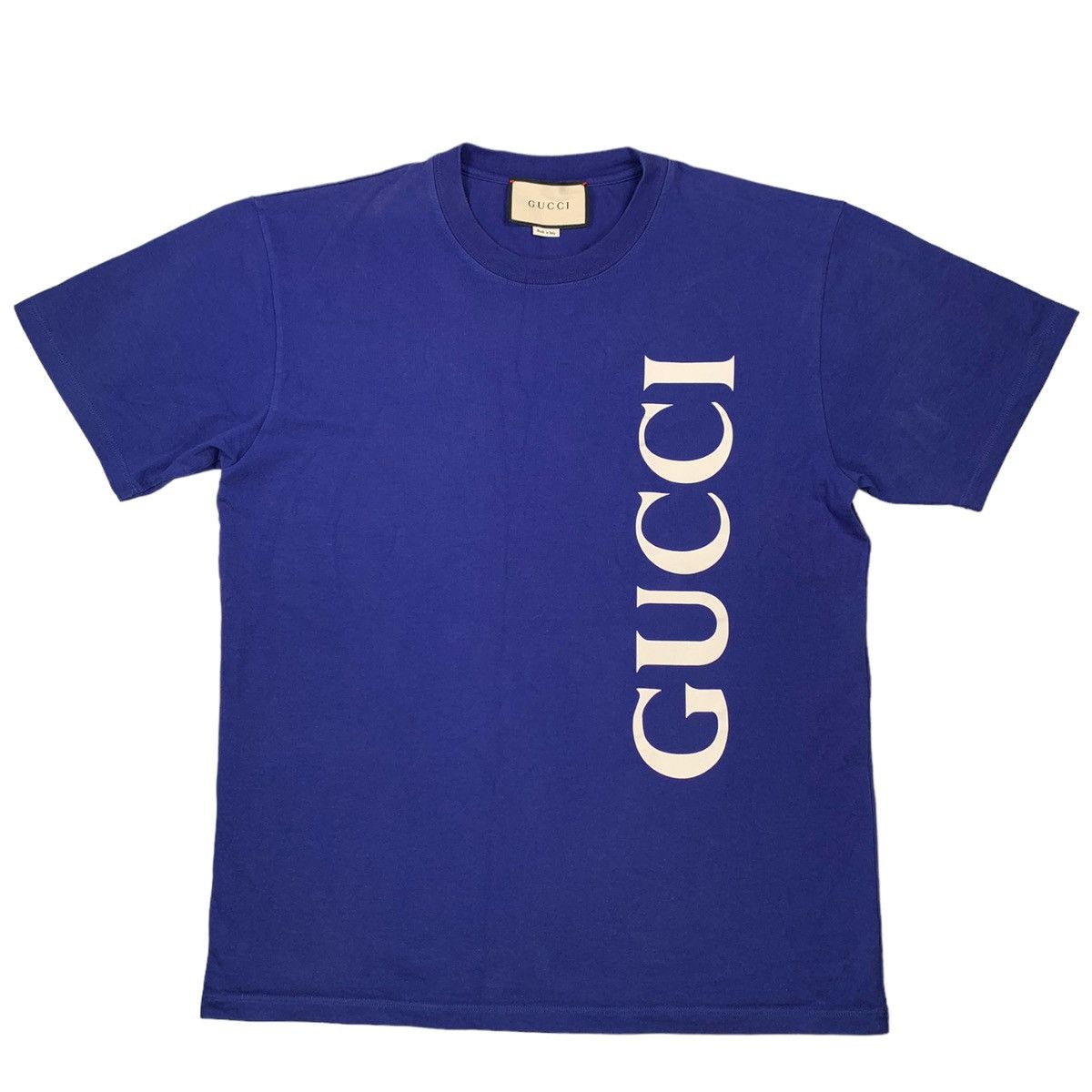 Gucci Gucci mens deep blue vertical logo heavyweight tee size M | Grailed